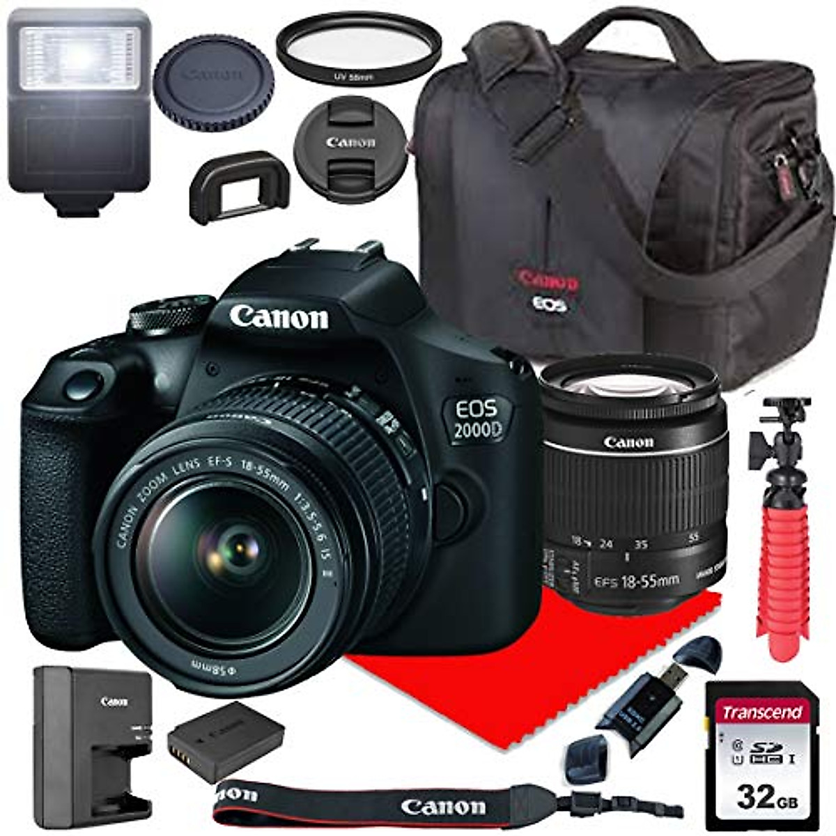 Canon EOS 2000D / Rebel T7 DSLR Camera w/ 18-55mm F/3.5-5.6 is II Lens + Canon Case + 32GB SD Card (13pc Bundle) (Renewed)