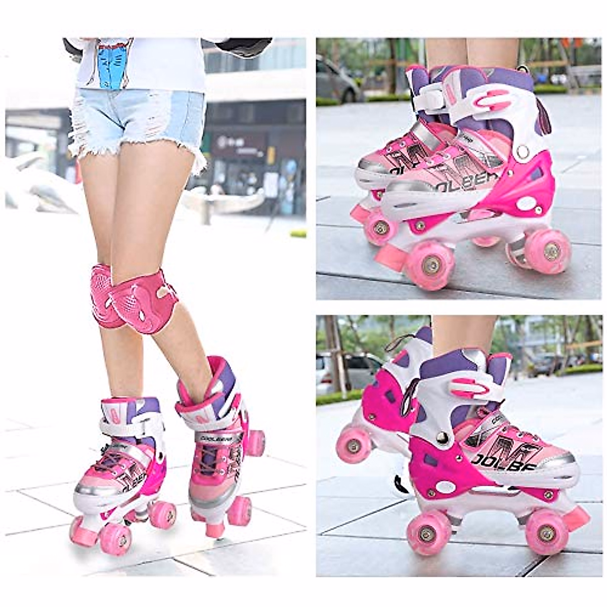 Sowume Adjustable Kids Roller Skates for Girls and Women, All 8 Wheels of Girl's Skates Shine, Safe and Fun Illuminating for Beginner