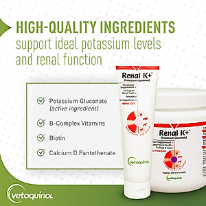 Vetoquinol Renal K+ (Potassium Gluconate) Potassium Supplement Gel for Dogs and Cats, 5oz