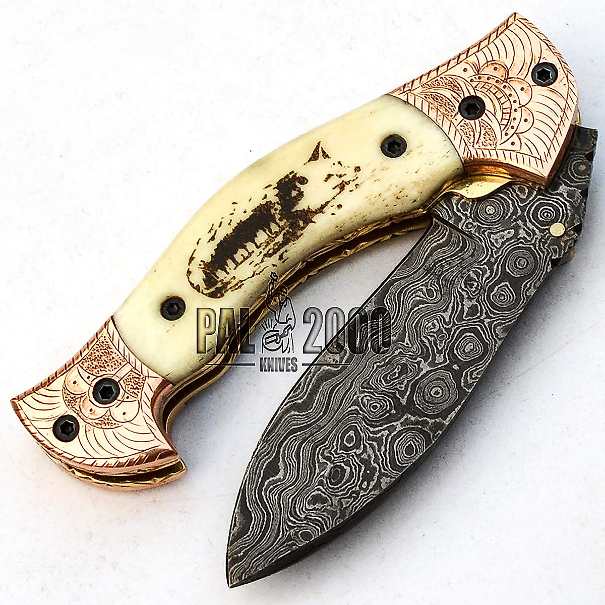 PAL 2000 KNIVES POC-9689 Handmade Damasccus Steel Hunting Folding Pocket Knife