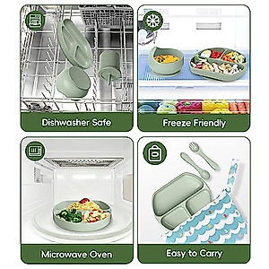 Silicone Baby Feeding Set, Complete Baby Led Weaning Supplies Bpa Free, 8 Pack Baby Eating Supplies with Infant Suction Bowl and Plates, Bowl Cup Spoon and Fork Set, Infant Utensils Dish for Baby