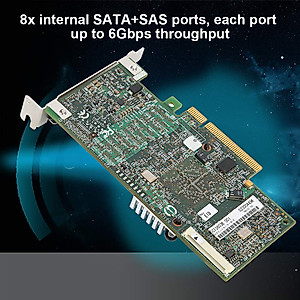 ASHATA SAS Controller Card, 8-Port SATA+SAS Ports Expansion Card, 9267-8i 2208 6Gb/s 512MB PCI-E 2.0 8Port SATA/SAS RAID0/1/10 Controller Card Low Baffle