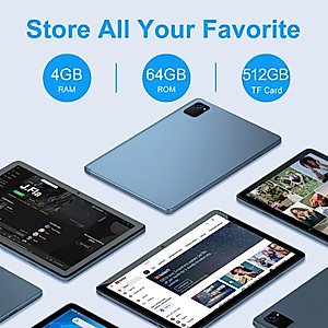 Tibuta Android Tablet 10 Inch, Octa-Core Android 12 Tablet with 7000mAh Battery (Max 14-Hour), 4GB+64GB ROM Gaming Tablets, 10.1 in HD Large Screen Tablet Build in 5+8MP Camera/WiFi/GPS/BT