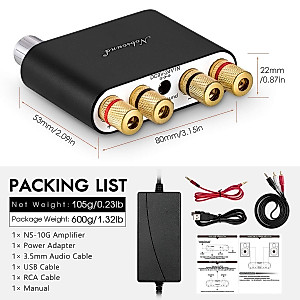 Nobsound NS-10G Bluetooth 5.0 2 Channel Power Amplifier HiFi Stereo Audio Mini Amp Wireless Receiver 50Wx2 for Home Speaker with USB & Bass Sound Effect (Black)