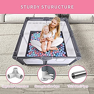 Baby Playpen for Toddler, Large Baby Playard, Babys Fence Play Area, Indoor & Outdoor Playard for Babies Kids Activity Center with Gate, Sturdy Safety Play Yard with Soft Breathable Mesh(Gray,50”×50”)