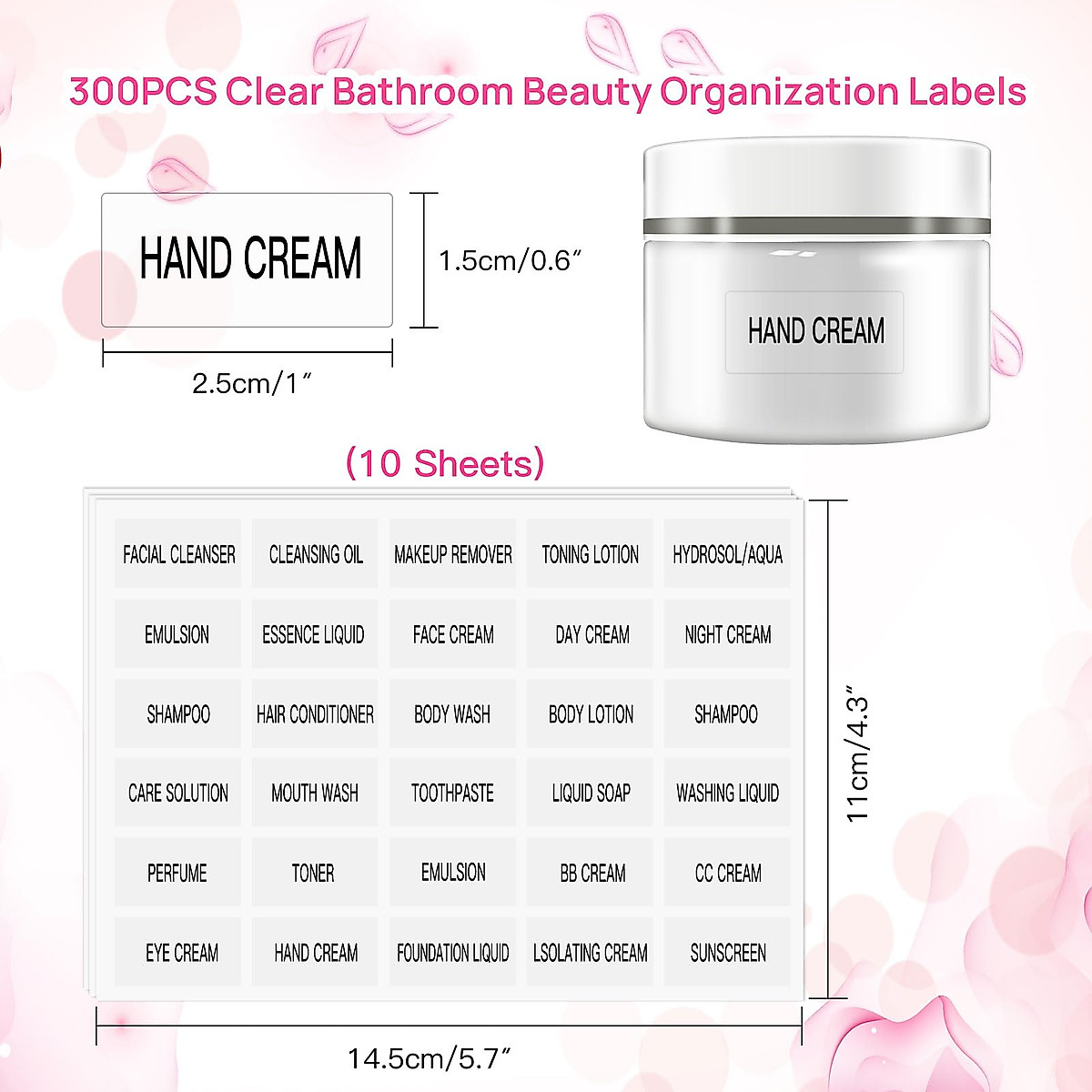 HVSWLY 300 PCS Waterproof Labels for Travel Size Bottles,Clear Bathroom labels and Beauty Organization Labels,Travel Bottle Labels for Shampoo Conditioner Lotion Cream