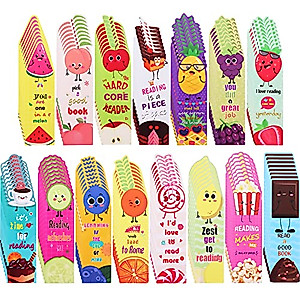 craftshou 120 Pcs Fruit Scented Bookmarks for Kids Scratch and Sniff Bookmark Fun Bookmarks 15 Styles Fruit Snack Pattern Bookmarks for Girls Boys Supplies