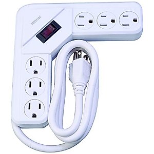 Woods 41378 L L-Shaped Power Strip with 6 Outlets Overload Safety Feature, 4 Foot Cord, White
