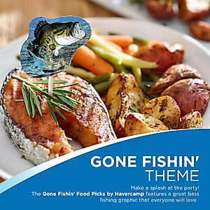 Havercamp 24 Count Bass Party Picks | Gone Fishin' Party Collection for Birthday, Retirement, Fishing Tournament