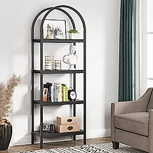 Tribesigns 4-Tier Open Bookshelf, 70.8" Wood Bookcase Storage Shelves with Metal Frame, Freestanding Display Rack Tall Shelving Unit for Office, Bedroom, Living Room, Easy Assembly (Black, 1PC)