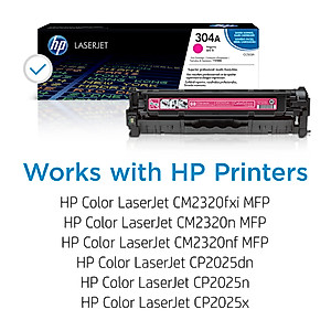 Original HP 304A Magenta Toner Cartridge | Works with HP Color LaserJet CM2320 MFP, HP Color LaserJet CP2025 Series | CC533A