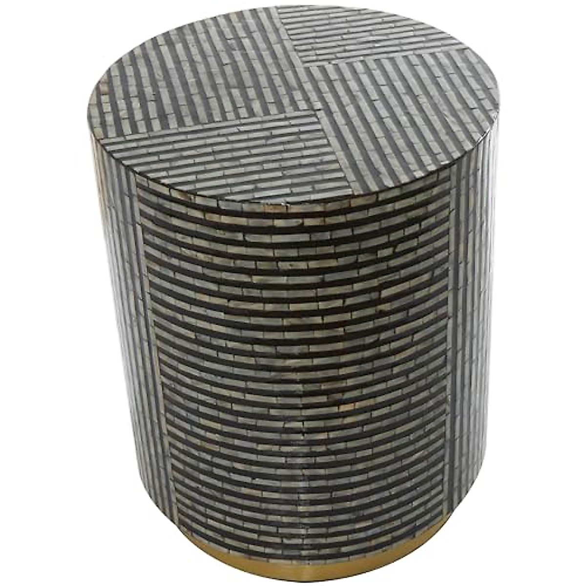 Deco 79 Mother of Pearl Shell Geometric Drum Accent Table with Gold Base, 18" x 18" x 23", Black