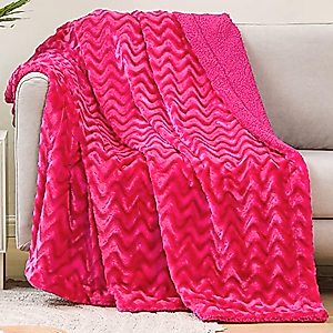 Whale Flotilla Faux Fur Throw Blanket for Couch Sofa Bed, Plush Reversible Fuzzy Sherpa Throw Blanket for All Season, Warm and Soft, 50x60 Inch, Hot Pink