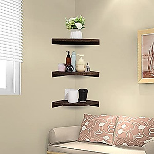 TNQNCFL Round Floating Corner Shelves,Solid Wood Corner Floating Shelves,Wall Mount Floating Corner Shelves,Hanging Corner Shelf for Wall Decor Bedroom Living Room Bathroom Kitchen Office