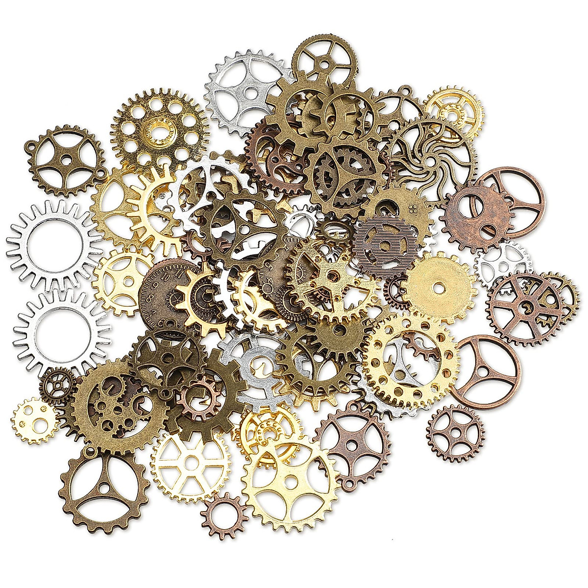 Hicarer 300 Gram Antique Steampunk Gear, DIY Assorted Mix Steampunk Wheel Alloy Cog Gear Pendants Charms Metal Watches Clocks Skull Charms for Crafting Jewelry Making Decor (Simple Style)