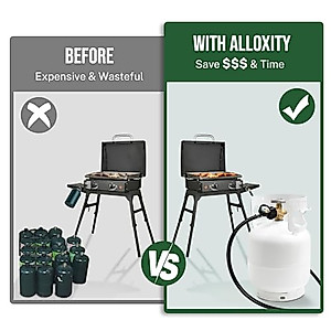 Alloxity 6FT Propane Hose Adapter 1lb to 20lb, Propane Tank Hose with Gauge, Propane Adapter 20lb to 1lb Converter, Adapter Hose for Weber Q Grill, Coleman Camp Stove, Blackstone Griddle, Buddy Heater