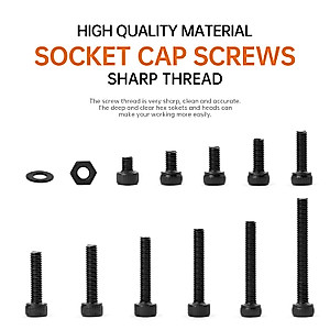 NIULUNBAO 570PCS M3 x 4/5/6/8/10/12/14/16/18/20/25mm Hex Socket Head Cap Screws Bolts and Nuts Flat Washers Assortment Kit, 12.9 Grade Alloy Steel, Black Oxide Finish, Metric Machine Allen Hex Drive