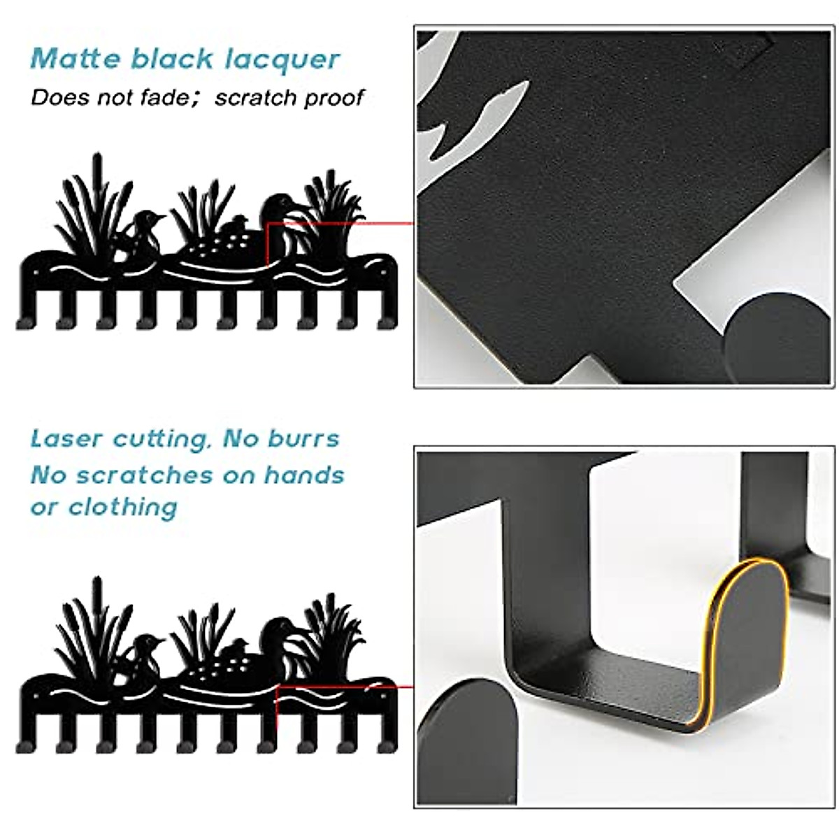 SUPERDANT Duck Reed Key Hook Animal Wall Hooks Decorative Hooks Wall Mounted Hook Hangers Iron Hook Coat Rack Wall Mounted with 10 Hooks for Hanging Key Wall Hooks Hats Black