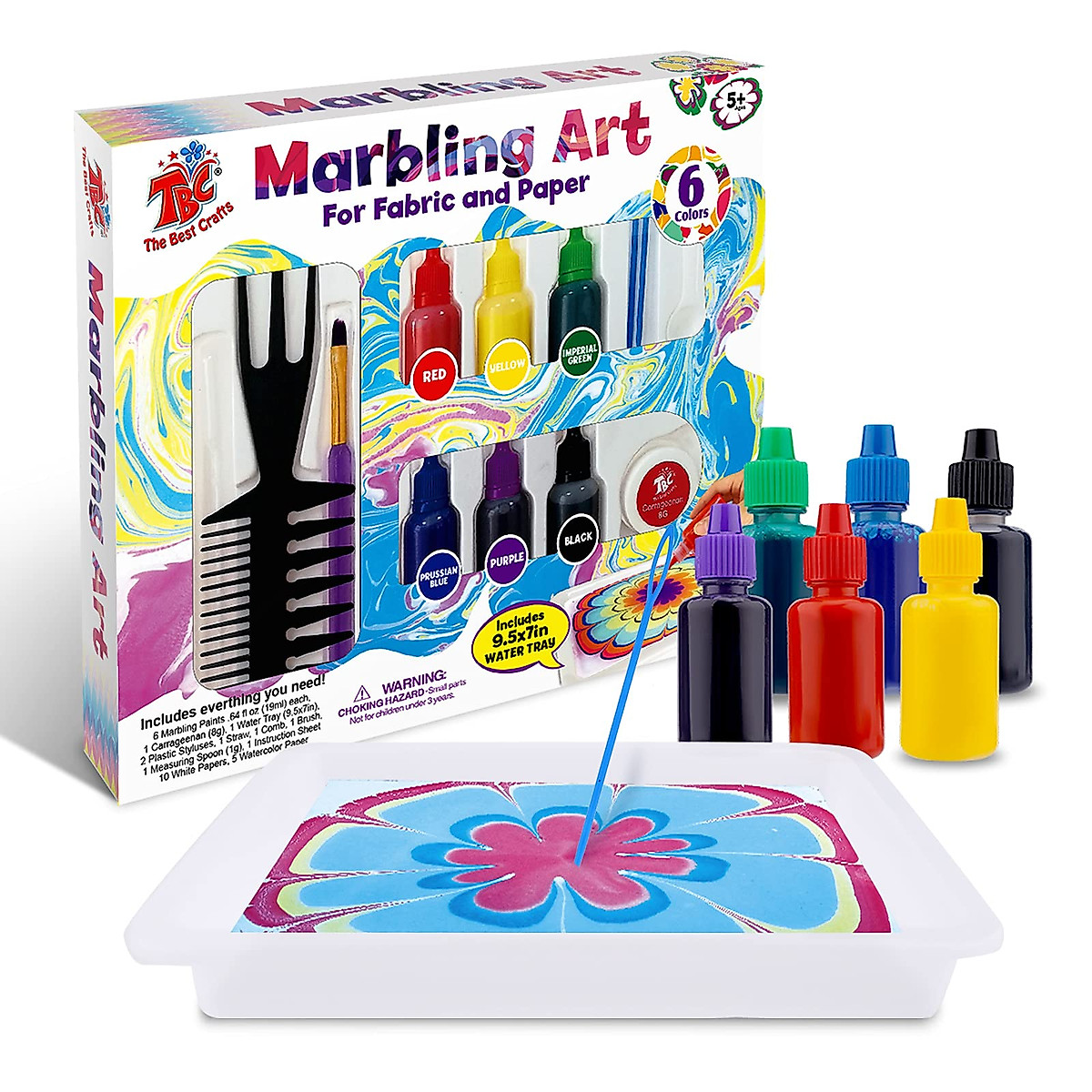 TBC The Best Crafts Marbling Art Paint Kit, 6 Bottles Marbling Inks(19ml Each), Art of Painting on Water, Ebru Art