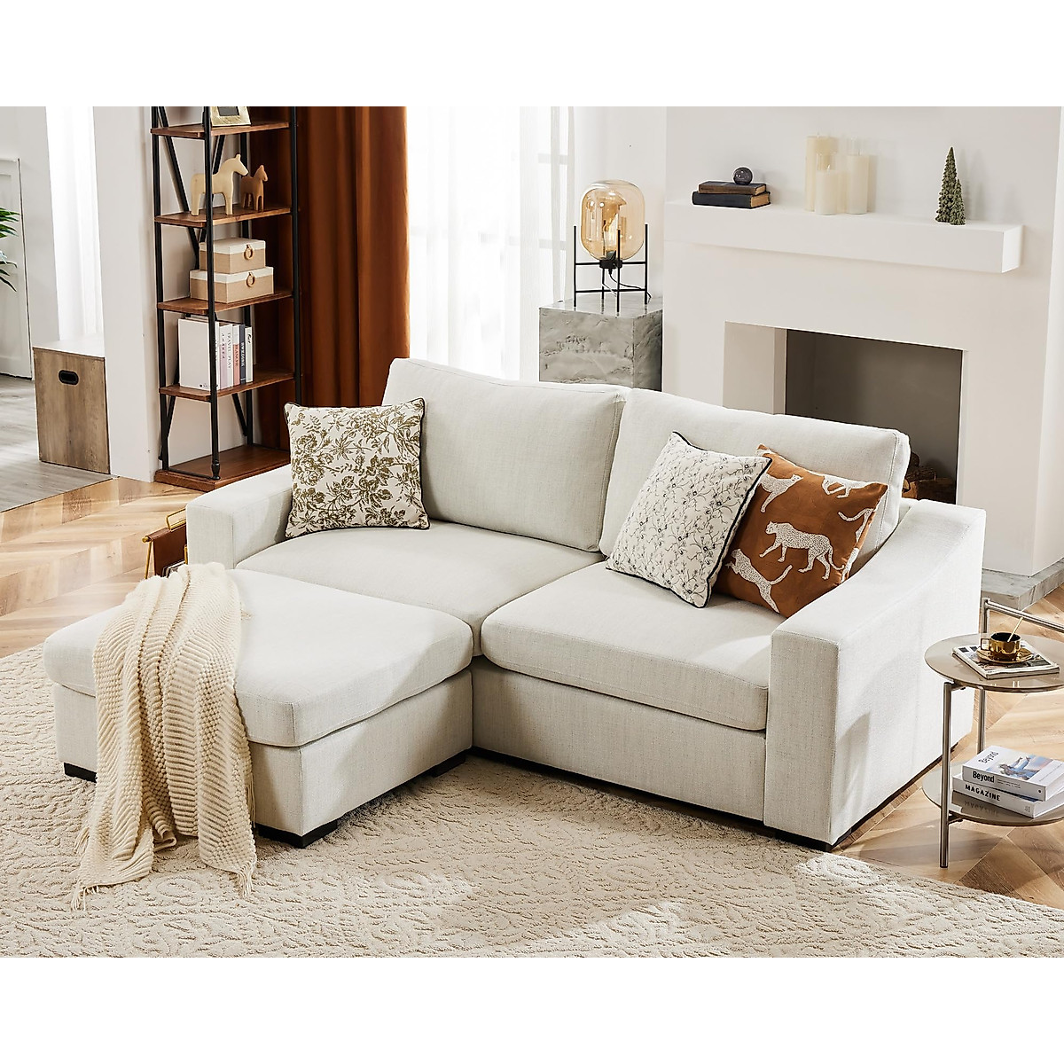 ABCASA Ottoman Module for Modular Sectional Sofa Couch, Large Square Footrest,Ivory