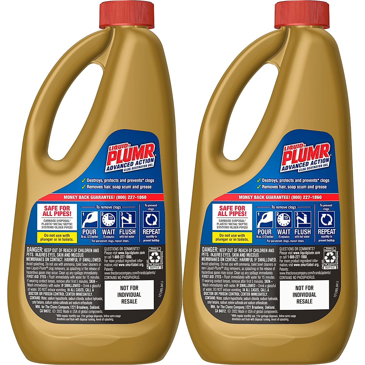 Liquid-Plumr Advanced Action Clog Destroyer Gel, Hair Clog Eliminator, Drain Clog Remover, Liquid Drain Cleaner for Kitchen and Bathroom Use, Safe for All Pipes, 32 Ounces (Pack of 2)