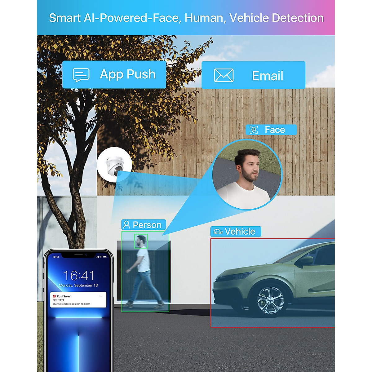 ZOSI 16Channel 4K PoE Home Security Camera System Outdoor Indoor with 4TB HDD,16pcs 4K PoE IP Cameras,Person Vehicle Detection,100ft Night Vision,2-Way Audio,16CH 4K NVR Recorder for 24/7 Recording