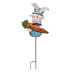 32.25" H Easter Decoration Outdoor Metal Bunny Decorative Garden Stakes for Easter Decor, Rabbit with Carrot Welcome Yard Signs for Spring Outside Garden Lawn Backyard Decoration