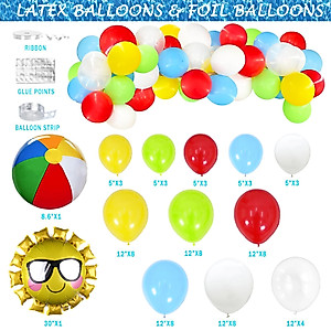 Hombae Pool Party Decorations, Summer Beach Swimming Themed Birthday Supplies Backdrop Balloon Banner Tablecloth Cake Topper Plate Napkin Cup Straw Knife Fork Spoon Cool Blue Tableware 205 PCs