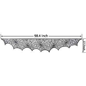 Pangda Halloween Cobweb Fireplace Scarf Mantle Scarf Spider Web Decorations Black Mantle Scarves Cover Lace Runner for Halloween Christmas Party Door Window Decoration, 18 x 96 inch