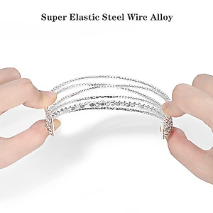 Jojomina MultiLayer Crystal Rhinestone Cuff Bracelet For Women Silver Strand Layered Bridal Bracelet Jewelry for Prom Party Wedding Dating