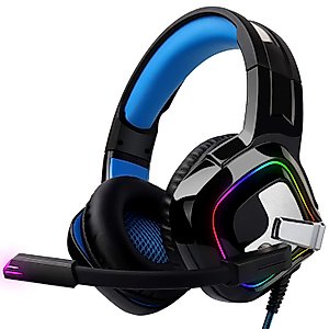 August Gaming Headset EPG100L - Stereo Surround Sound Noise Cancellation Wired Headphones with Adjustable Microphone and RGB Light Compatible PC Mac Tablets Phones