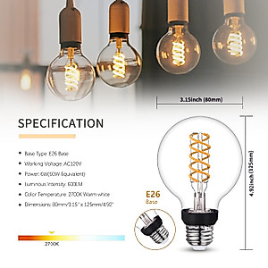 Austin Coast G25 LED Globe Edison Light Bulbs, Vintage Dimmable LED Filament Light Bulb E26, 6W Equivalent to 60W,2700K Warm White, G25 Glass Edison Style for Bathroom Makeup Mirror 6 Pack