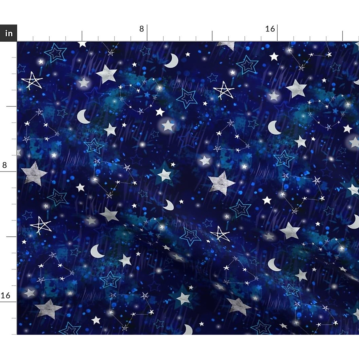 Spoonflower Fabric - Star Constellations Stars Moon Night Dreamy Blue Sky Nursery Printed on Petal Signature Cotton Fabric Fat Quarter - Sewing Quilting Apparel Crafts Decor