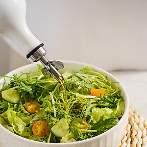 MIKIGEY 18 oz Ceramic Olive Oil Bottle Dispenser for Kitchen, Large Capacity Oli and Vinegar Cruet with Stainless Steel Spout, Oil Container, Pack of 1, Off-White