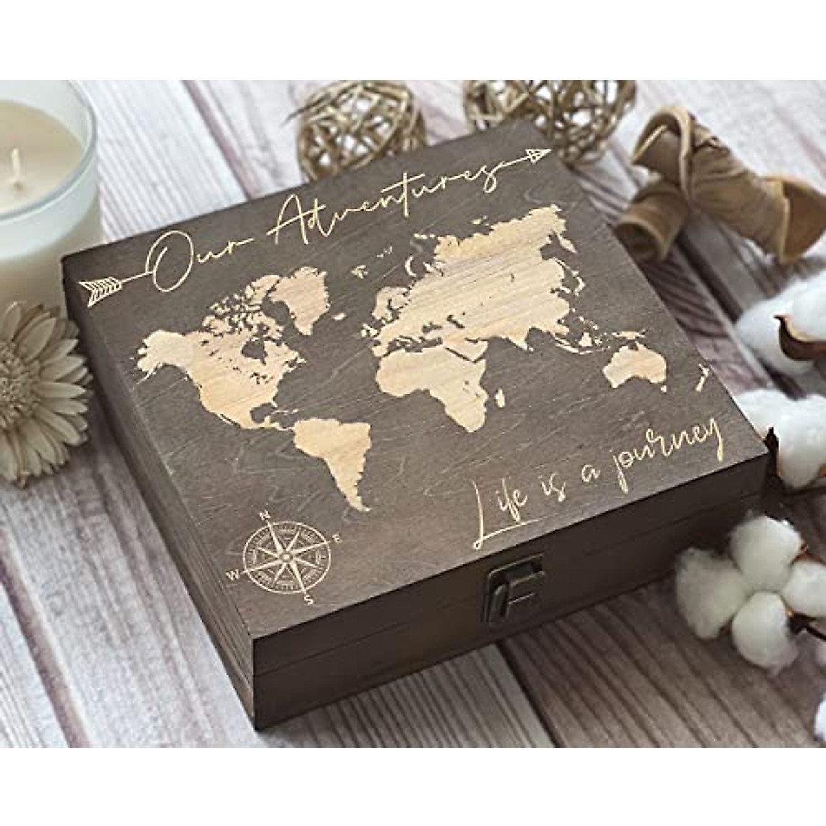 Our Adventures Box, 8.5 in x 8 in x 2.5 in, Wooden Box, Keepsake Box, Memory Box, Gift box, 5th Anniversary Gift, Unique Gift Ideas, Travel, Wooden Anniversary Gift