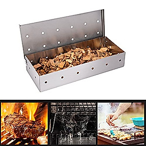 LDXZPX Smoker Box for Grill BBQ Wood Chips,Stainless Steel Smoking Box-Grilling Accessory for Gas or Charcoal Grills (Silver)