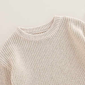 woshilaocai Baby Boy Girl Sweater Oversized Long Sleeve Romper Warm Crewneck Onesie CuteToddler Knitted Winter Clothes (12-24 Months,Cream)