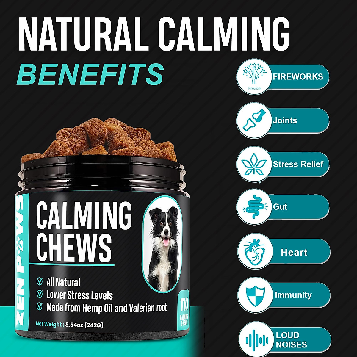 Hemp Calming Chews for Dogs with Anxiety and Stress - Dog Calming Treats - Dog Anxiety Relief - Storms, Barking, Separation - Valerian - Hemp Oil - Calming Treats for Dog