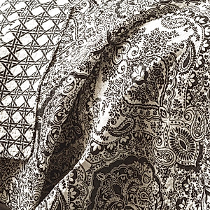 Lush Decor Aubree Quilt Paisley Damask Print Pattern Reversible 3 Piece Lightweight Bedding Blanket Bedspread Set - Full Queen - Black and White