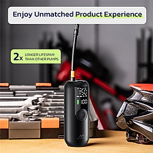 Tire Inflator Portable Air Compressor, Electric Bike Tire Pump with Gauge, Air Pump for Car Tires, 150PSI, Mobile Air Compressor for Car, Motorcycle, Electric Bike, by Woowind