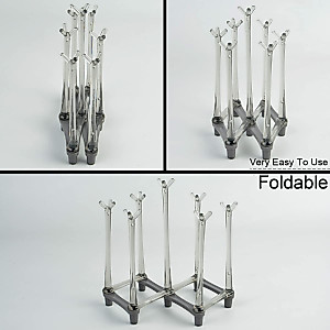 Retractable Cup Drying Rack, Drinking Glass Drainer Stand, Baby Bottle & Sports Bottle Draining Organizer, Countertop Mug Tree, Mugs & Tea Cups Storage Rack with Non-Slip Bottom, PP, Gray 2 Pcs