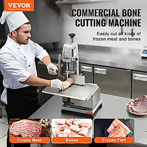 VEVOR Commercial Electric Meat Bandsaw, 650W Stainless Steel Countertop Bone Sawing Machine, Workbeach 12.4" x 18.1", 4.33 Inch Max Cutting Thickness, Frozen Meat Cutter for Rib Pork Beef