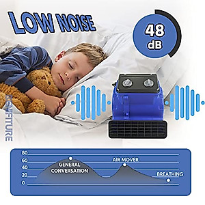 Benifiture 2400CFM Air Mover with Timing Function, 3-Speed 1/2HP Portable Floor Blower Carpet Dryer, 48db Low Noise, with 16ft Cord, for Water Damage Restoration, Temperature Cooling & Air Circulation