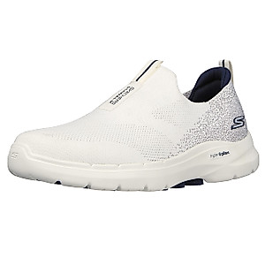 Skechers mens Gowalk 6 - Stretch Fit Slip-on Athletic Performance Walking Shoe, White/Navy, 9.5 US
