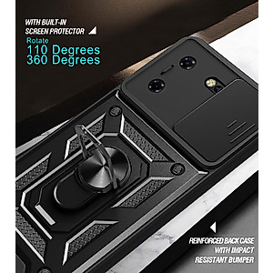 Kukoufey Compatible with Tecno Pova 5 Bracket Shell,with Slide Camera Lens Cover Compatible with Tecno Pova 5 Free Fire LH7n Case Black