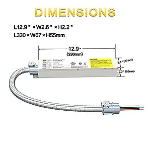 20W LED Emergency Light Driver,100-347V AC 175V DC,Emergency Time Over 90 Minutes, 0/1-10V Dimmable Emergency led Driver, Rechargeable UL Listed Backup Battery for LED Recess, Panel and Linear Lights