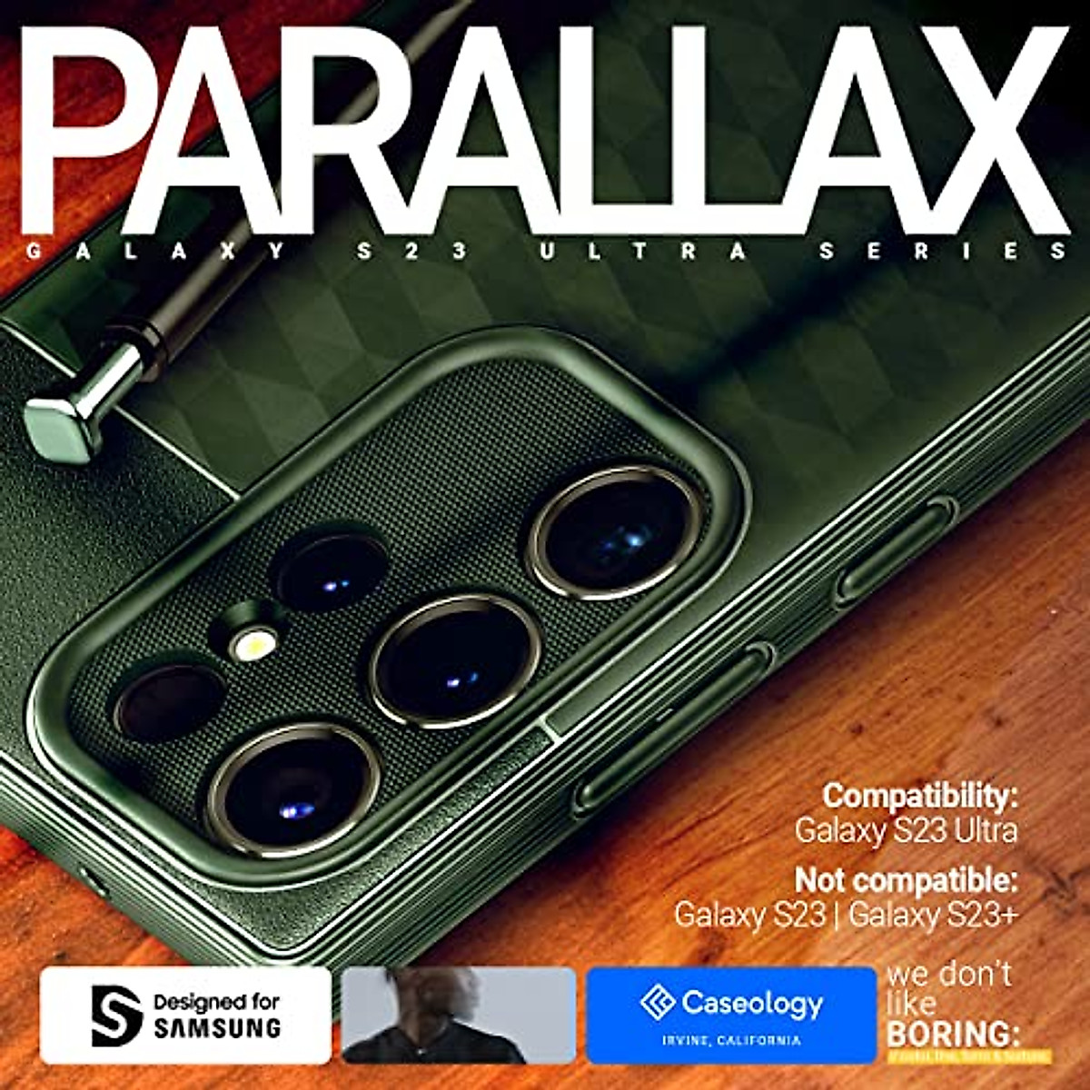 Caseology Parallax Designed for Samsung Galaxy S23 Ultra Case 5G [Military Grade Drop Tested] Enhanced Ergonomic Design Case (2023) - Midnight Green