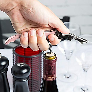 Pulltap's Double-Hinged Waiters Corkscrew, Wine Opener and Foil Cutter, Beer Bottle Opener, Light Pink