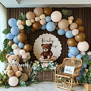 Blue Brown Nude Balloon Garland Double Stuffed Dusty Blue Coffee Pastel Balloon Kit for Teddy Bear Baby Shower Boy Birthday Gender Reveal Boho Theme Party Decorations