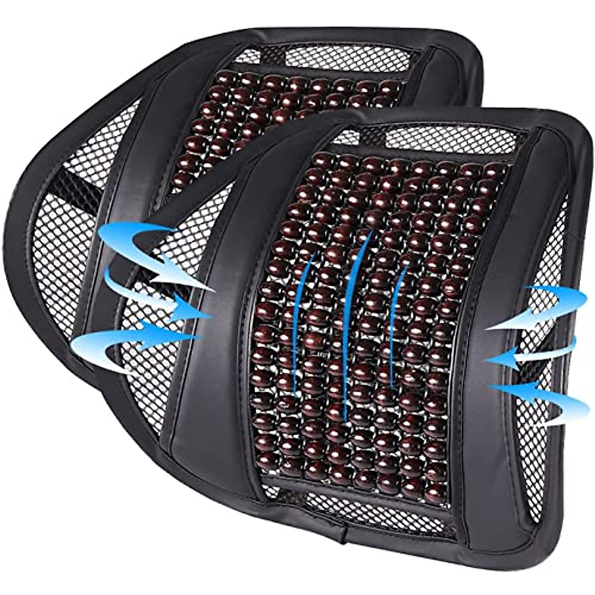 Big Ant Lumbar Support 2 Pack, Back Support with Wooden Beads Massage for Comfort and Lower Back Pain Relief, Breathable Back Support Cushion for Home Car Office Wheelchair(Black)